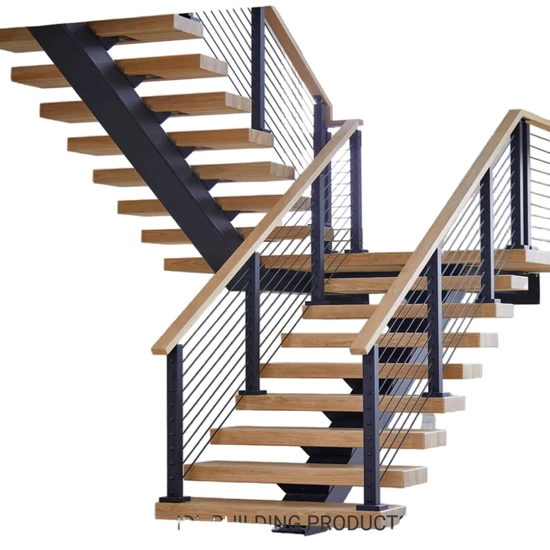 High-End American Style Villa L Shape Mono Stringer Cable Stair Railing ...